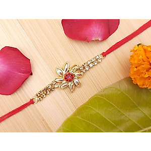 Palak Global Rakhi brass Bracelet, Unique designer Rakhi, Rakhi celebration with your Brother, Bhabhi/Sibling, Sister, Father & Family. Set of 2 (Fancy Rakhi with beautiful stones, Small)