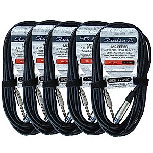 Studio Z Microphone Cable 5 Pack 10Ft Female XLR to 1/4 Inch TS Male Mono 3 PIN Flexible Mic Cable Unbalanced Interconnect Wire Mic Cord for Dynamic Sound Built to Last