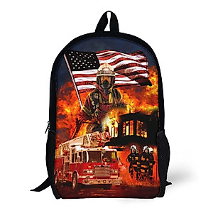 17 Inch Firefighter Backpacks Travel Daypack Fire Truck Backpack Casual Lightweight Laptop Backpack for Boys Girls