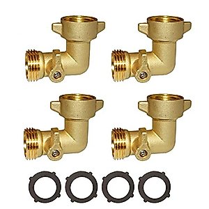 90 Degree Garden Hose Elbow with Shut Off Valve Hose Elbow 3/4" GHT Garden Hose Elbow Brass Garden Hose RV Adapter Water Hose 90 Degree Elbow 4Pcs+ 4 Pressure Washers