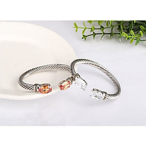 UNY Stainless Steel Cuff Bangles Crystal Mosaic Bracelet Bangle for Women Fashion Jewelry BR75854 (Clear)