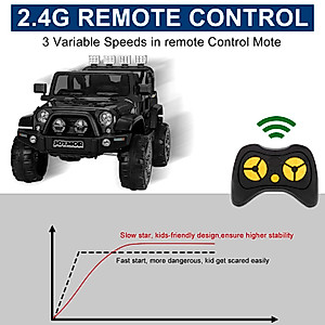 VALUE BOX Safety 12V Electric Two Seaters Ride On Car, Remote Control Kids Toddler Ride On Cars Motorized Vehicles Toy Car, Wheels Suspension, Seat Belts, LED Lights and Horn (Black)