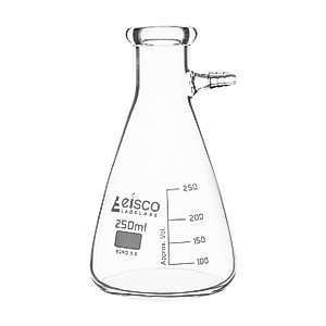 EISCO Filtering Flask, 250mL - Borosilicate Glass - Conical Shape, with Integral Side Arm - White Graduations