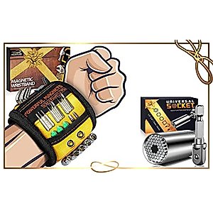 HANPURE Select Two to Save Tool Gifts for Men Stocking Stuffers - Magnetic Wristband for Holding Screws, Wrist Magnet, Gifts for Dad Father Husband Him and Universal Socket Tools Gifts for Men Dad