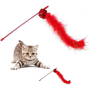 Purple Cat Teasing Stick Toy Interactive Stick, Sparkly Feather Boa with Crinkle Ball Tease Cat Rod Funny Cute Pet Supplies for Cat Training Indoor Cats Cat Toys Interactive for Indoor Cats