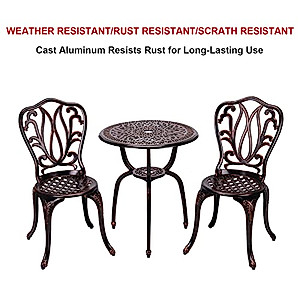 3 Piece Bistro Set,Outdoor Patio Set,Anti-Rust Cast Aluminum Bistro Table Set for Park Yard Front Porch Furniture(New Brown)…
