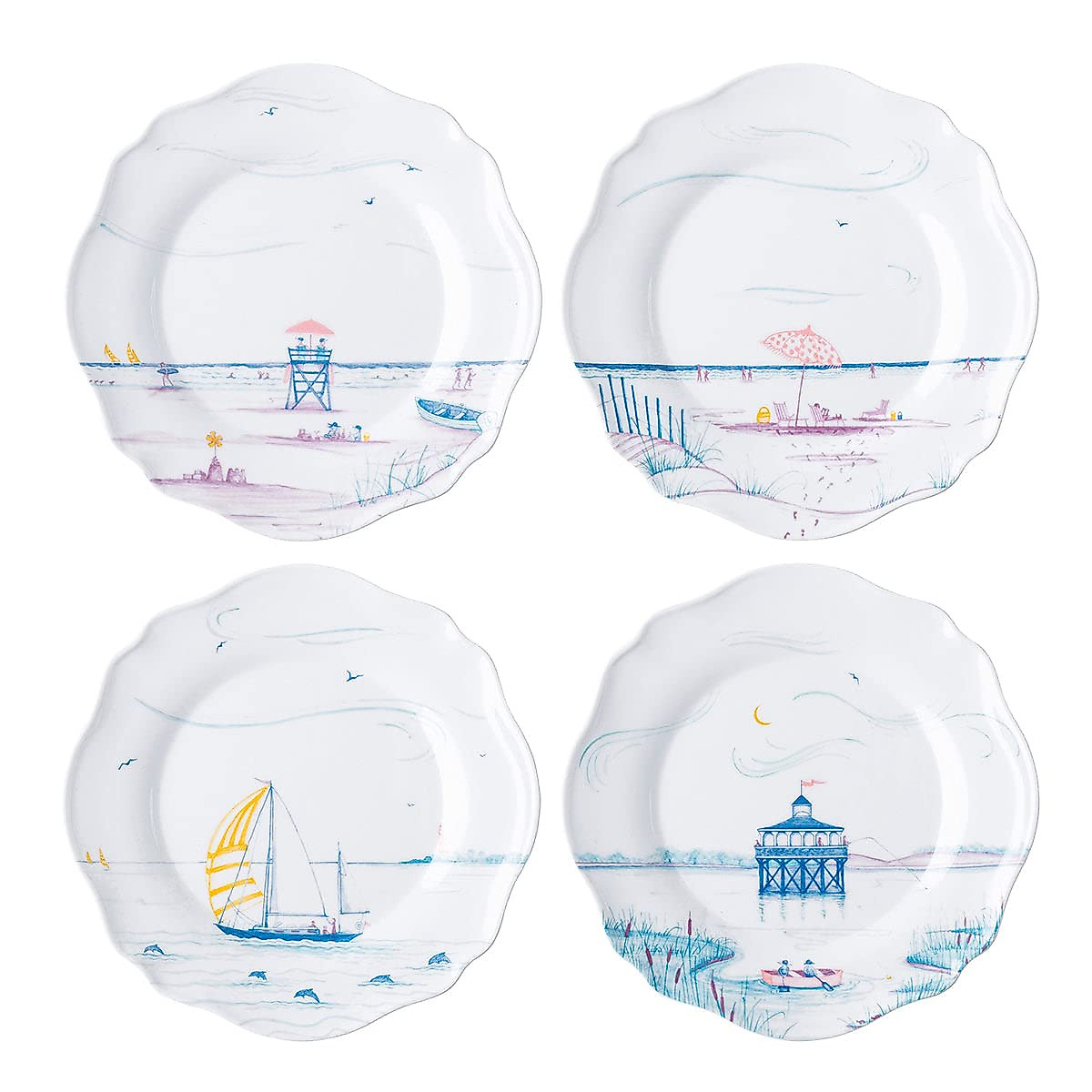 Juliska Country Estate Melamine Salad Plates Set of 4 - Seaside - White Melamine - Unbreakable, Melamine, Decorative Salad Plate Set