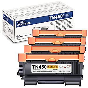TonerPlusUSA Compatible TN450 Toner Cartridge Replacement for Brother TN450 TN-450 Black, High Yield [4 Pack]