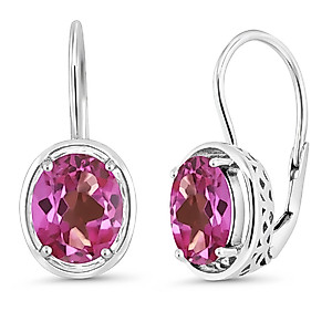 Gem Stone King 925 Sterling Silver Pink Mystic Topaz Women Dangle Earrings (3.60 Ct Oval 9X7MM)