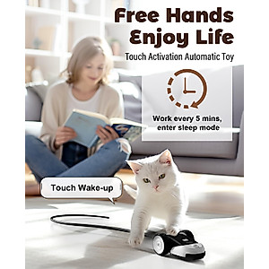 CYROS 3-in-1 Interactive Cat Toy - 2-Speed Automatic Moving Mouse Cat Toys Self Play with 2pcs Hanging Feather String Ribbon and Wiggly Silicone Mice Tail for Bored Indoor Adult Cats Kittens