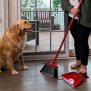 O-Cedar Pet Pro Broom & Step-On Dustpan PowerCorner, Red