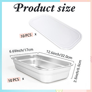 10 Pcs Stainless Steel Food Storage Containers with Lids 1/3 Size Rsreusable Steam Table Pan Hotel Pans Metal Meal Food Containe Stackable for Restaurant Kitchen Freezer Buffet(2.5 Inch Deep)