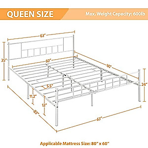 Yaheetech 13 inch Queen Size Metal Bed Frame with Headboard and Footboard Platform Bed Frame with Storage No Box Spring Needed Mattress Foundation for Adults White