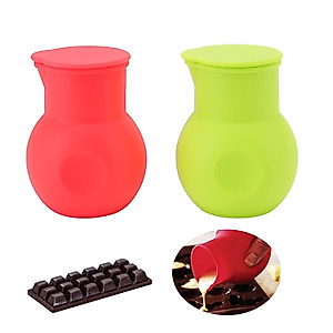 2PCS Silicone Chocolate Melting Pot, Silicone Chocolate Melter in Microwave Melting Chocolate for Molds Microwave Butter Melter for Candy Sauce Chocolate Baking Pouring Tool, Red and Green