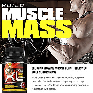 Nitro XL | Nitric Oxide Bodybuilding Supplement – with L-Arginine | Build Muscle Mass – Get Ripped – Boost Performance – Increase Endurance & Stamina – Intensify Your Workout | 120 caps