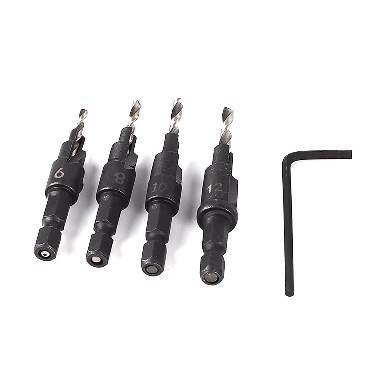 Zerodis 4Pcs HSS Drill Bit Set for Metal Hexagonal Shank Taper Drill with Hex Wrench Countersink Woodworking Tools