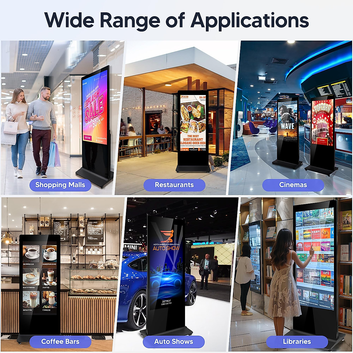 CAMINI 65 inch Digital Signage Floor Standing 4K Resolution Digital Signage Kiosk, LCD Digital Signage Kiosk, Android 11 OS Touch Screen with WiFi HDMI/USB Input Digital Signage Player