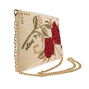 Mary Frances Roses are Red Beaded Crossbody Clutch Handbag, Ivory