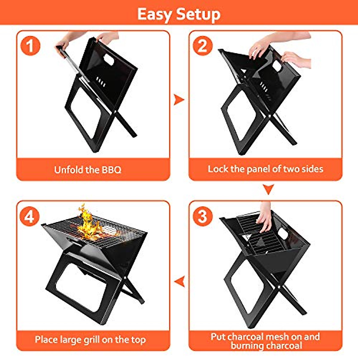 Portable Charcoal Grill, Moclever Space-saving & Foldable BBQ Barbecue Grill, Large Grilling Surface and Capacity Grill for Camping, Travel, Garden, Outdoor