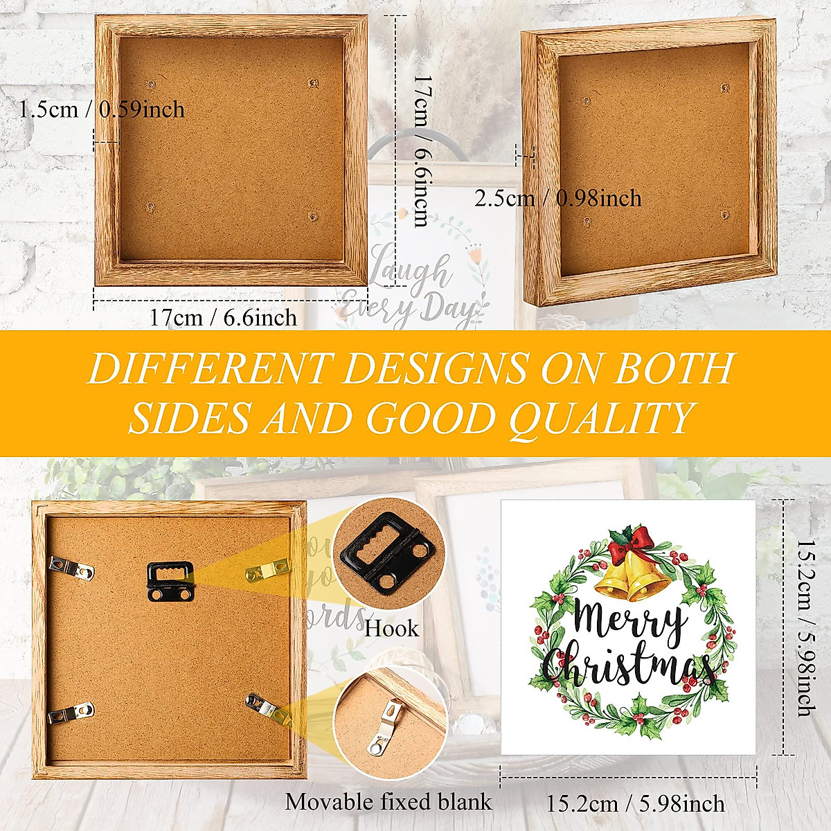 Farmhouse Home Decor Signs 3 Frames with 34 Interchangeable Holiday Seasonal Sayings Tiered Tray 6.7 x 6.7 Inch Fall Wall Decor Frames Sign for Living Room Wall, Table