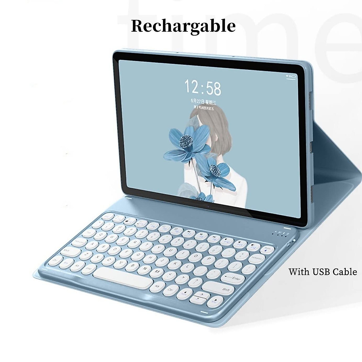 Keyboard Case for Lenovo Tab M10 Plus 3rd Gen 2022 Release, Round Keys Detachable Wireless Bluetooth Keyboard Case for (Model: TB125FU / TB128FU / TB128XU), Teal