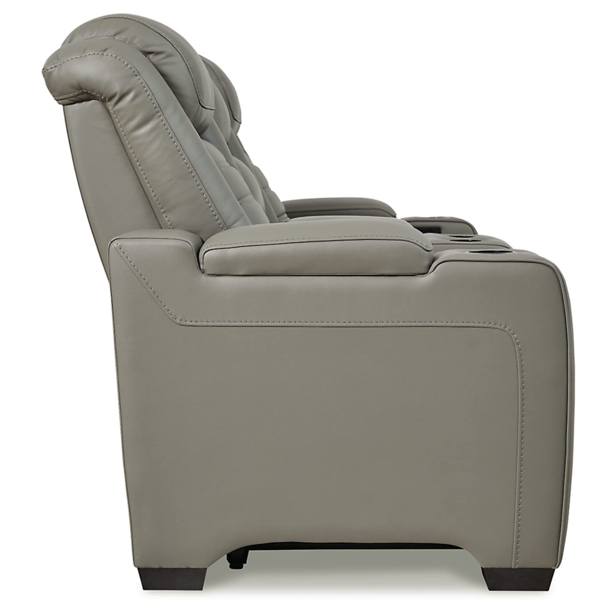 Signature Design by Ashley Backtrack Contemporary Tufted Leather Power Reclining Loveseat with Console and Adjustable Headrest, Light Gray