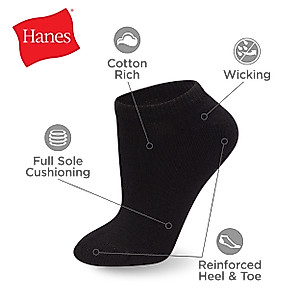 Hanes Womens Value Pack, No Show Soft Moisture-wicking Socks, Available In 10 And 14-packs, Black - 10 Pack, 8-12 US