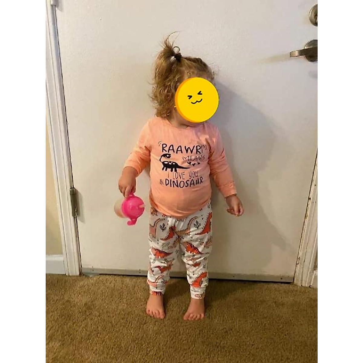 BOUTIKOME Toddler Baby Girls Clothes Sets Little Girl Dinosaur Long Sleeve Shirts Tops + Pants 2pcs Fall Winter Outfits(Pink,3T)