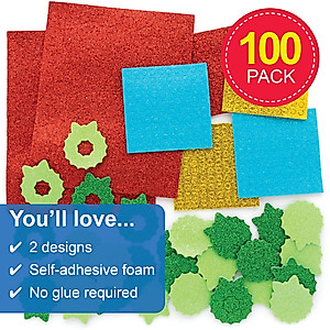 Baker Ross FE917 Christmas Wreath Glitter Foam Stickers - Pack of 100, Kids Stickers, Ideal for Children's Arts and Crafts Projects, Great for Card Making and Scrapbooking