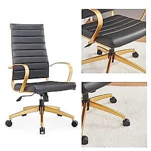 LUXMOD Ergonomic Office Chair, High Back Gold Leather Desk Chair with Lumbar Support, Home Office Chair for Study or Workspaces(Gold Black)