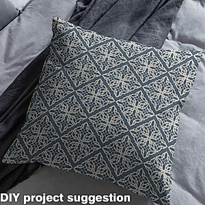 Feelyou Geometric Fabric by The Yard, Retro Floral Flowers Upholstery Fabric for Chairs, Abstract Geometry Art Decorative Fabric for Upholstery and Home DIY Projects, 1 Yard, Blue White