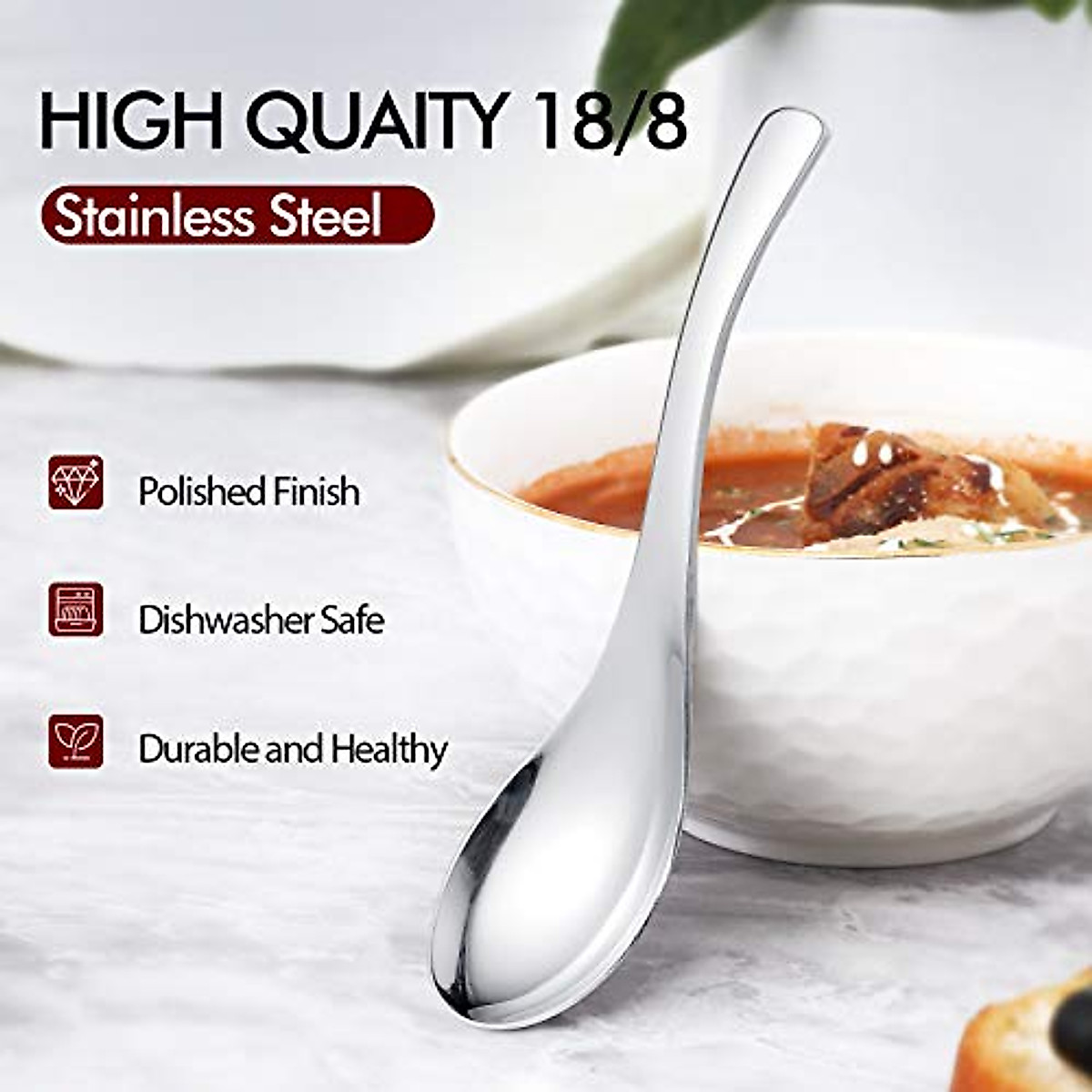 12-Piece Thick Heavy-weight Soup Spoons, Stainless Steel Soup Spoons