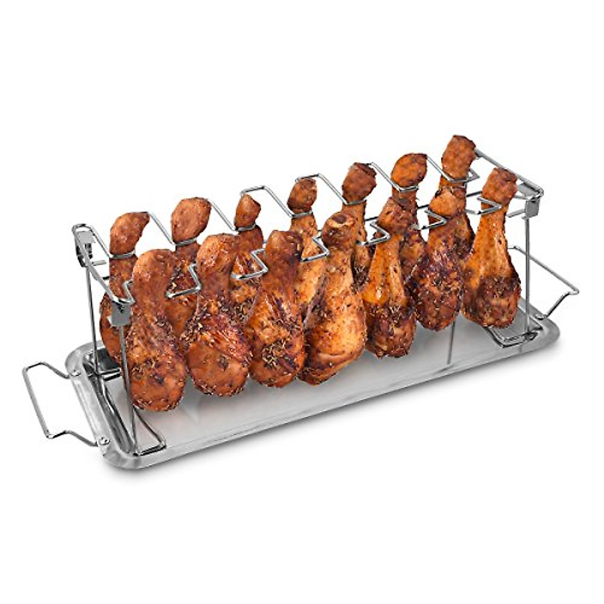 Navaris Stainless Steel Chicken Leg & Wing Rack - 14 Slot Roaster Stand for Chicken Legs, Wings, Drumstick with Drip Tray for Smoker Grill or Oven
