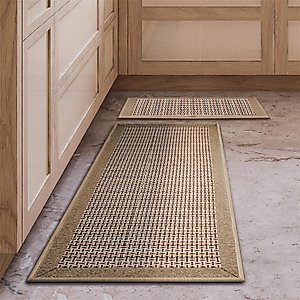 Insun 2 Piece Absorbent Kitchen Runner Rug Set in Front of Sink, Non Slip Rubbers Kitchen Mat Sets for Floor,Washable Kitchen Rug Sets for Hallway,Laundry Room,Khaki,20"x31.5"+20"x47"