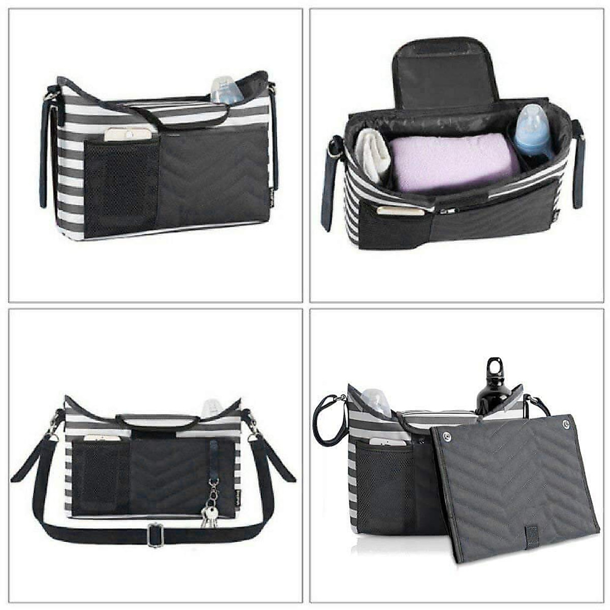 Baby Stroller Organizer Bag for Mom also Converts to a Stylish Shoulder Bag | BONUS Changing Pad | TWO Cup Holders | Mesh Pocket for iPhones, iPads, and Secret Compartment for your Wallets and Keys