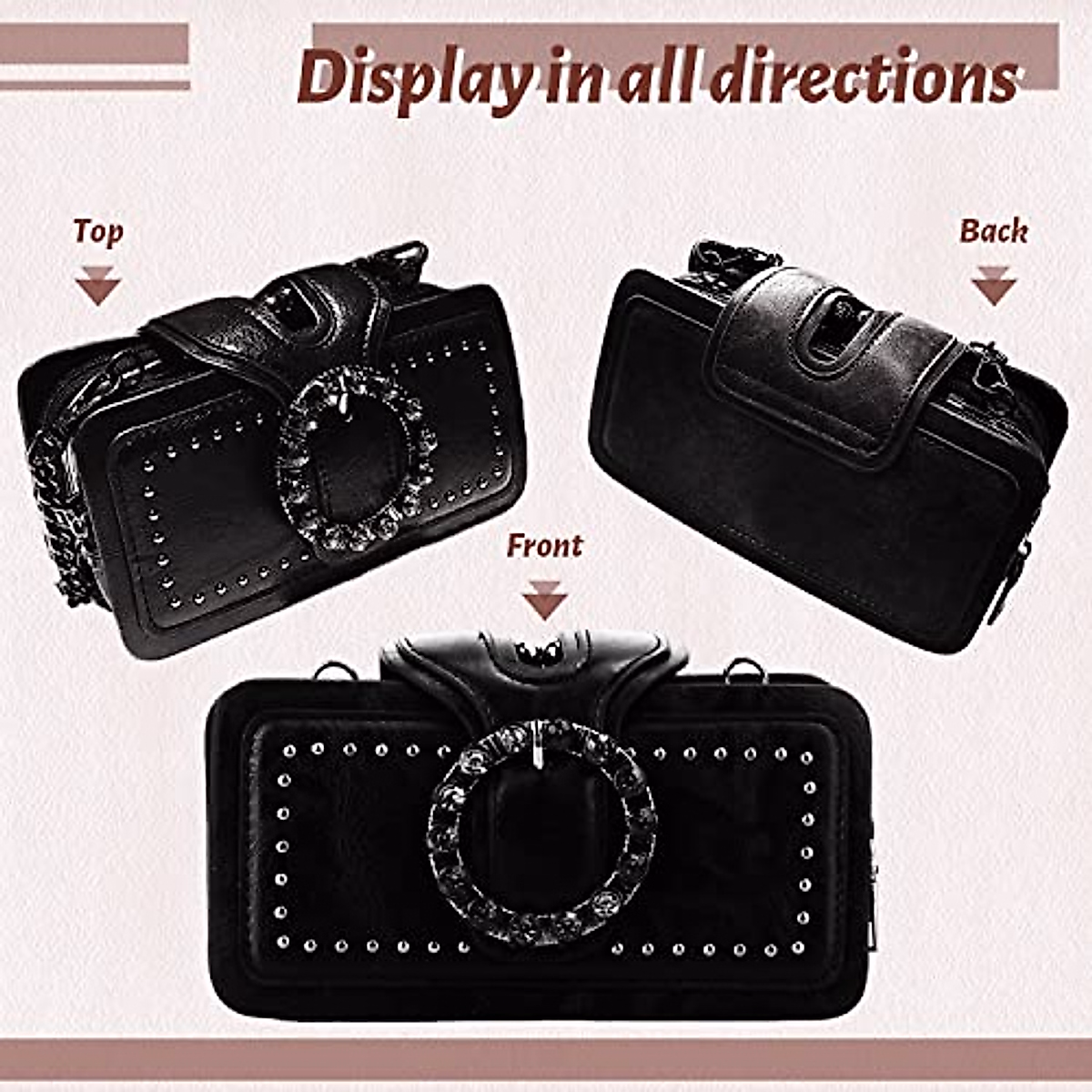 Emprier Square Small Satchel Clutch Purse for Women Cell Phone crossbody Bag Rivet Evening Handbag