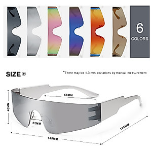 VANLINKER Futuristic Trendy Wrap Around Sunglasses for Women Men Fashion Rimless Visor Rave Shield Y2k Mirrored Shades Silver/Black VL9679
