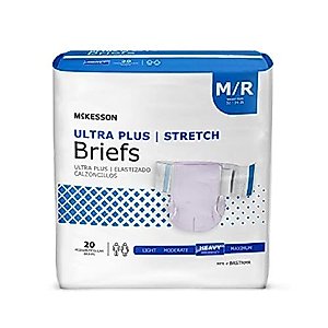 McKesson, Adult Disposable Ultra Plus Stretch Tab Closure Brief, Size: Medium, Heavy Absorbency, Color: Lavender. Packaged: 20per Bag, 4 Bagsper Case, 80 Briefs Total