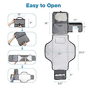 Lekereise Diaper Changing Pad Waterproof Travel Changing Mat Portable Change Pad, Grey