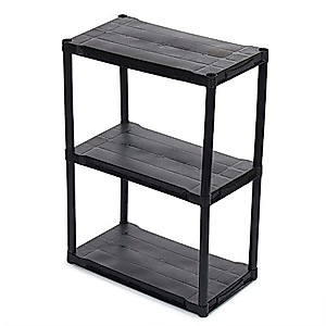 Home Basics Tiered Plastic Shelf, Black | Organize a Garage, Basement or Laundry Room | Easy to Clean | Sturdy Storage Solution (37" 3 Tier Plastic Shelf)