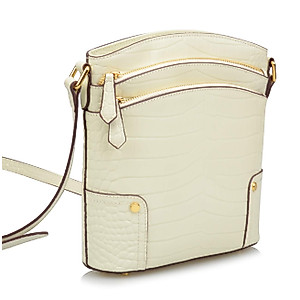 Ainifeel Women's Patent Leather Triple Zip Pocket Crossbody Bag Genuine leather shoulder bags (Medium, Off white)