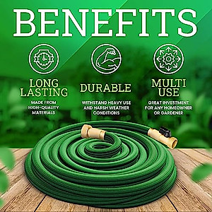 Garden Hose, Multi Purpose Garden Hoses with Hose Spray Nozzle for Watering, Sprinkling and Cleaning, Light Weight and Kink Resistant, Strong and Long Lasting, 50 Ft