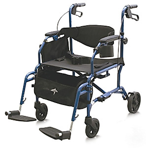 Medline Translator Combination Transport Chair and Rollator, Blue - Lightweight, Foldable, 250 lb. Capacity