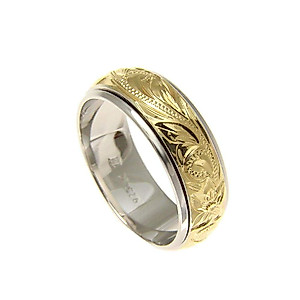 Arthur's Jewelry 925 sterling silver Hawaiian plumeria scroll yellow gold plated 2 tone spin ring size 9