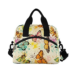 Watercolor Butterfly Lunch Bag Butterflies Insulated Lunch Box for Women Men Tote Bag with Detachable Shoulder Strap for Office School Picnic Hiking¡­