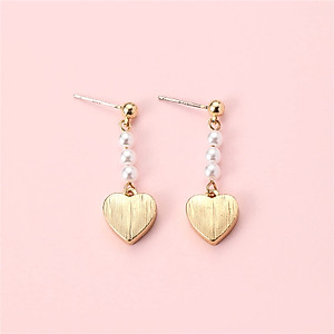 MALOYANVE Love Heart Long Tassel Dangle Earrings for Women Sweet Dainty Cute Pearl 925 Silver Needle Pink Heart Dangle Drop Hook Earrings Delicate Jewelry Valentines Day Gifts (Pink Heart)