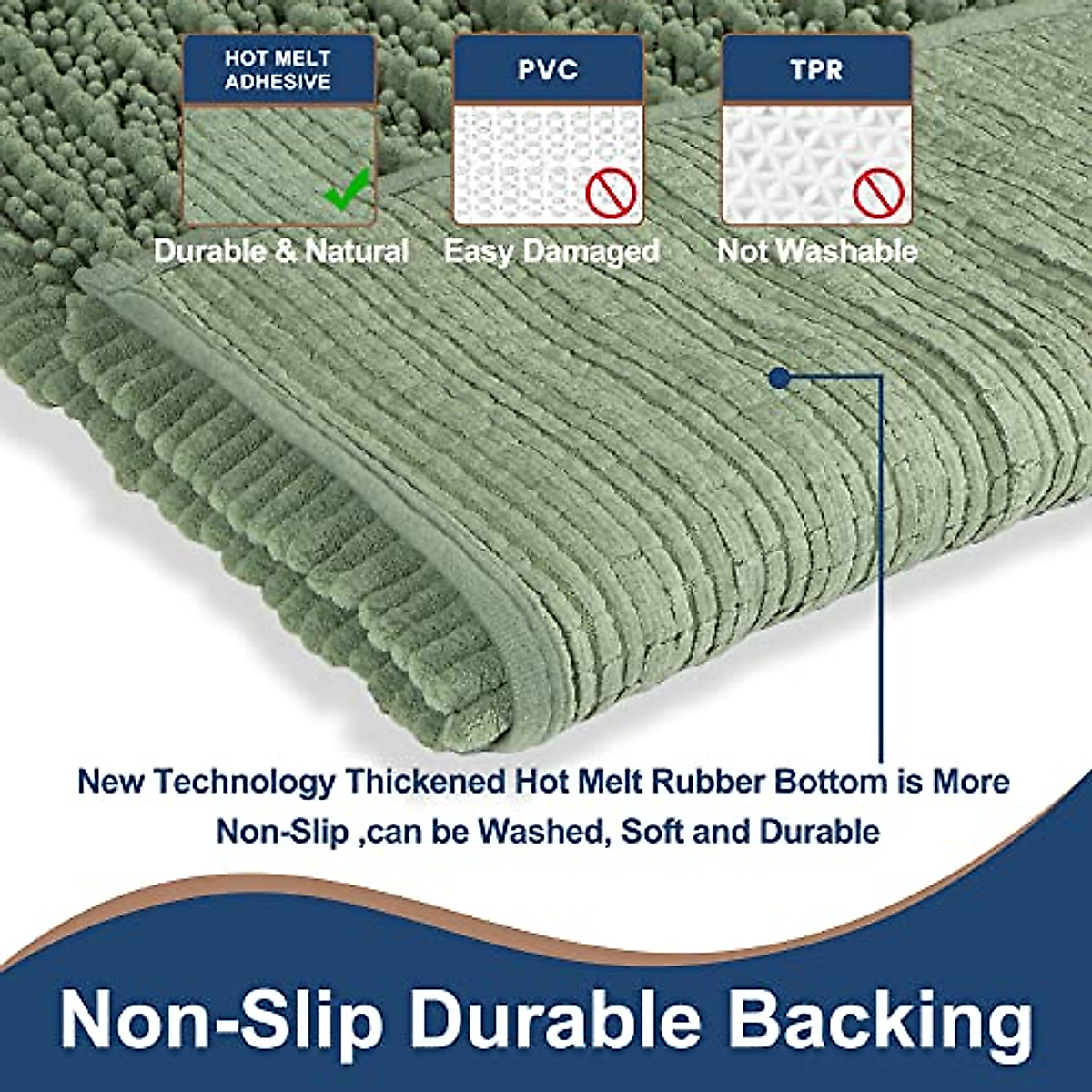 H.VERONNEX Luxury Chenille Sage Green Bathroom Rugs Sets 2 Piece, Thickened Hot Melt Rubber Bottom Bath Mats for Bathroom Non Slip,Bath Rugs Quick Dry Machine Washable for Shower Mat,Puppy-Loved Mat