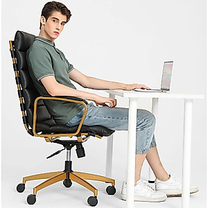 LUXMOD Office Chair, high Back Desk Chair for Removable Cover and Lumbar Support, Black Executive Chair, Ribbed Office Chair with Leather, Ergonomic Office Chair Leather Black