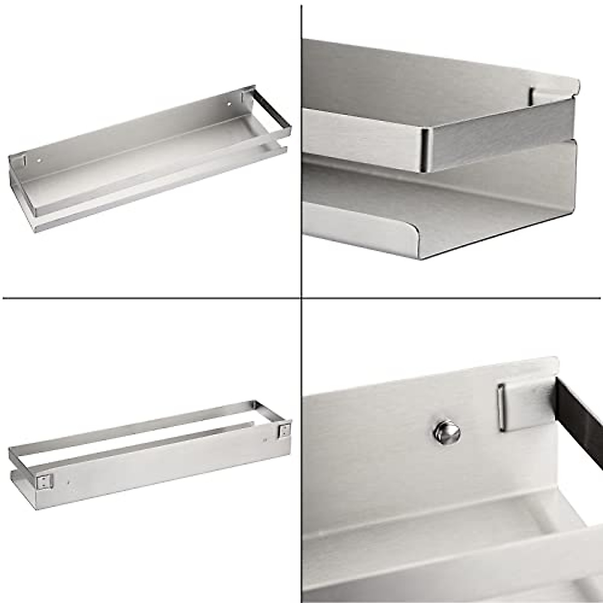 OwnMy 2PCS 16 Inch Shower Shelf Bathroom Inside Shower Caddy Stainless Steel Shower Racks Shower Baskets, Metal Kitchen Organizer Racks Floating Shelves Wall Mount Rectangular Corner Shower Shelves