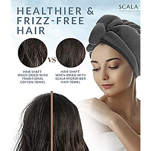 Scala Microfiber Turban Hair Towel Wrap (2 Pack) for Women - Fast Dry, Super Absorbent, Anti-Frizz, Tangle-Free, Quick Drying and Plopping for Wet Curly Hair